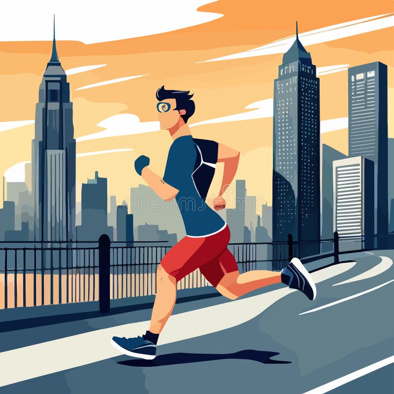 Young Athletic Man Jogging in the City Streets. Vector Illustration ...