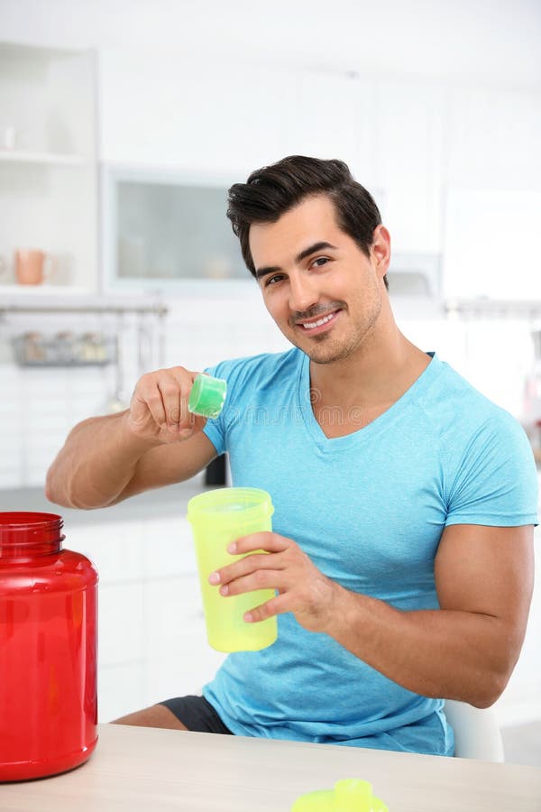 Young Athletic Man Preparing Protein Shake Stock Photo - Image of ...