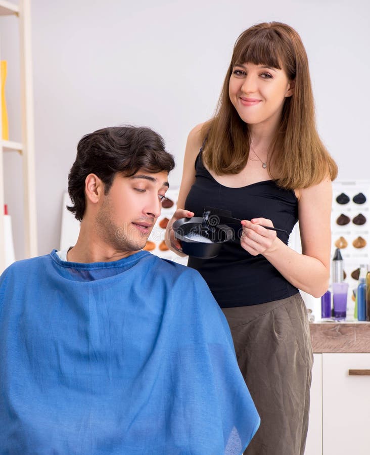 Young Attracrive Man Visiting Female Barber Stock Image - Image of ...