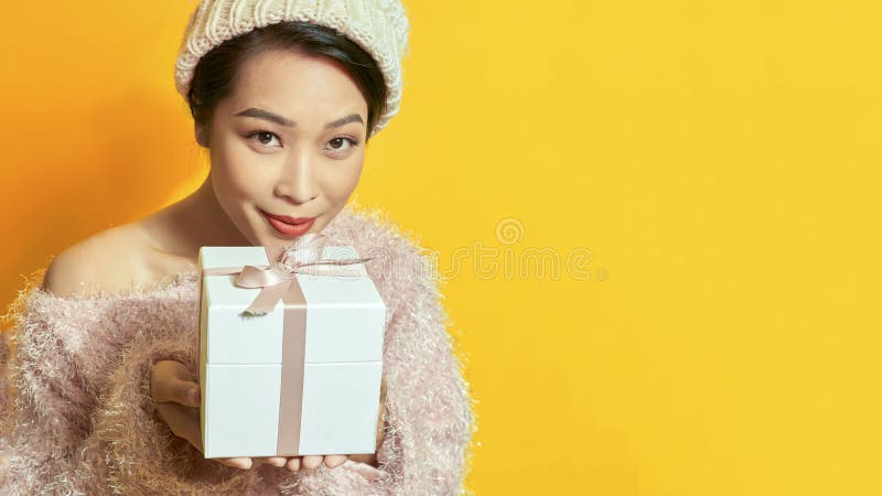 Young Attractive Asian Woman Having a Present Stock Image - Image of ...