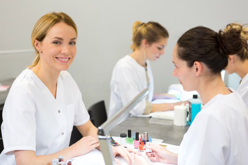 Young Attractive Beautician Students Practising during Courses Stock ...