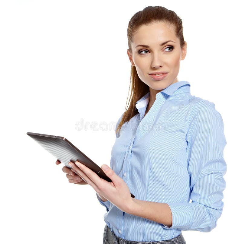 Business Woman Uses a Mobile Tablet Stock Photo - Image of education ...