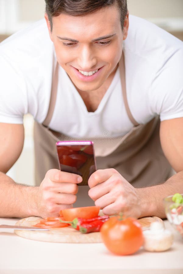 Young Smiling Man Puts Some Flour on His Face Stock Image - Image of ...