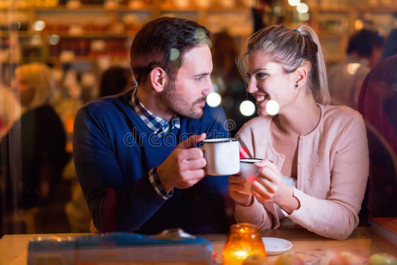 Young Attractive Couple on Date in Bar Stock Image - Image of person ...