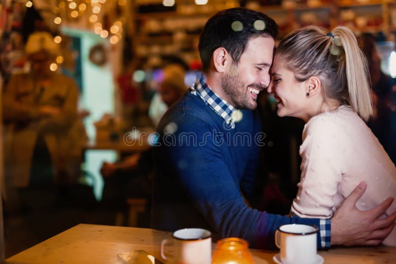 Young Attractive Couple on Date in Bar Stock Image - Image of romance ...
