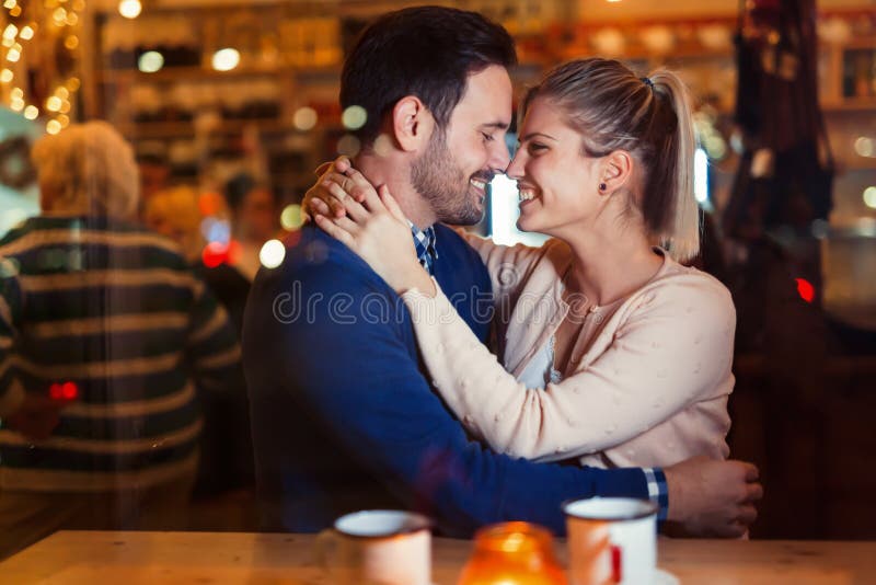 Young Attractive Couple on Date in Bar Stock Photo - Image of male ...