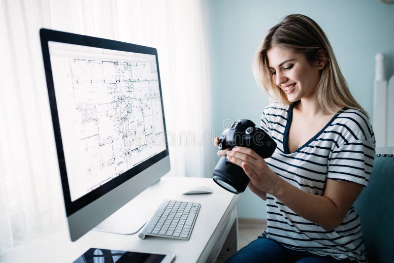 Young Designer Working on Project at Home Stock Photo - Image of casual ...