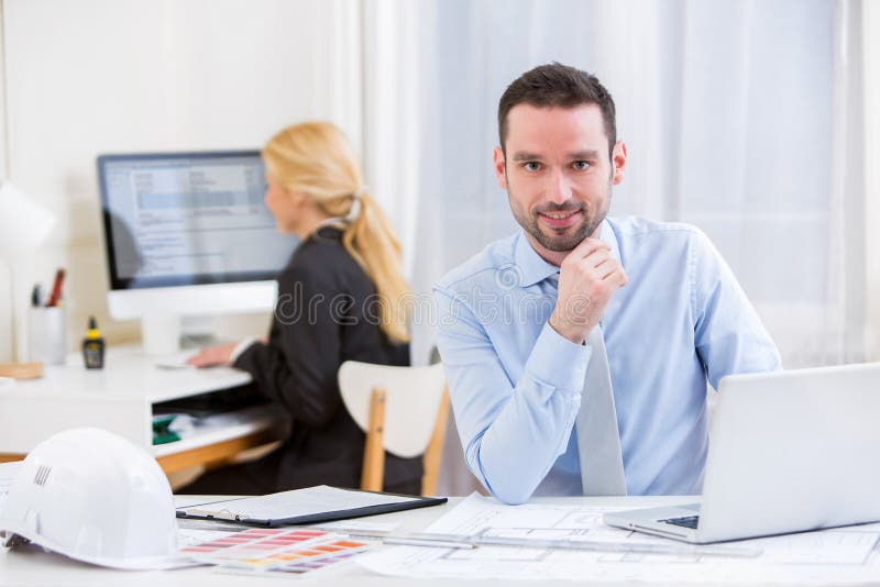 Young Attractive Engineer Working at the Office Stock Image - Image of ...