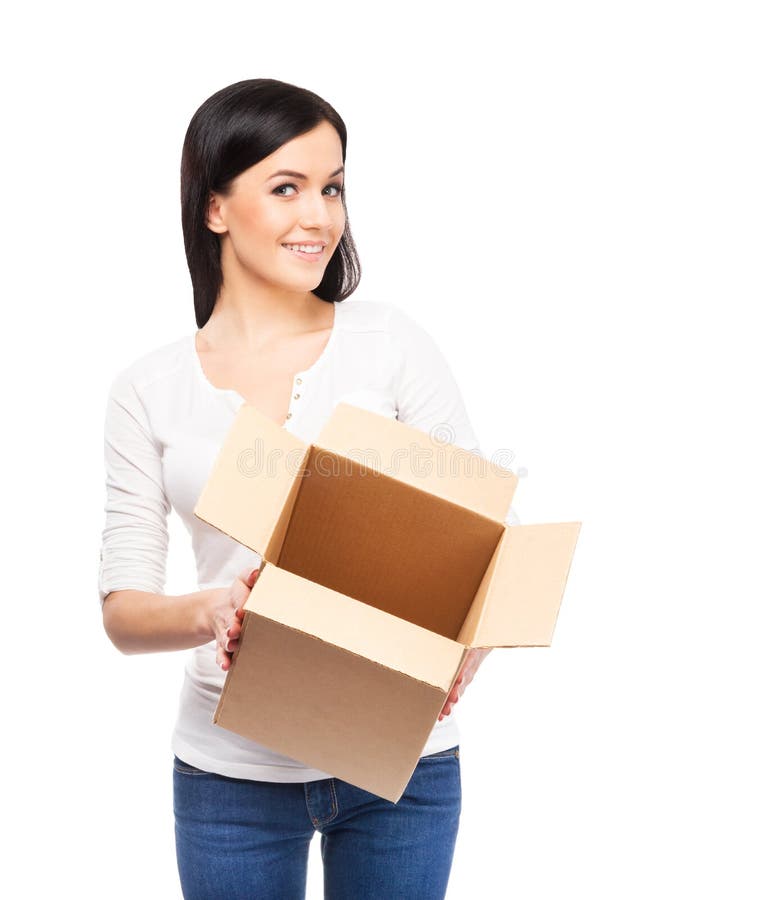 Young and Attractive Girl with a Cardboard Box Stock Image - Image of ...