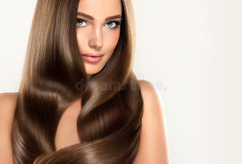 Beautiful Curly Hair Girl With Wavy Long Hair Portrait Volume Stock