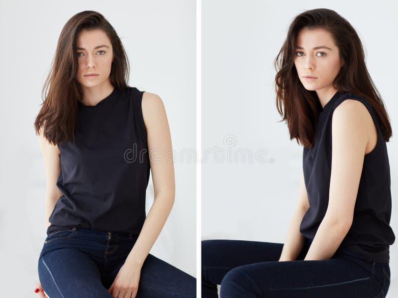 Young Attractive Girl Posing on Model Test Shoot with Natural Day Light ...