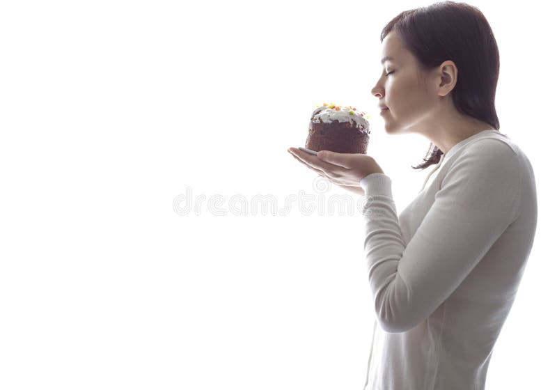 Young Attractive Girl Sniffing a Cake Stock Image - Image of cake ...