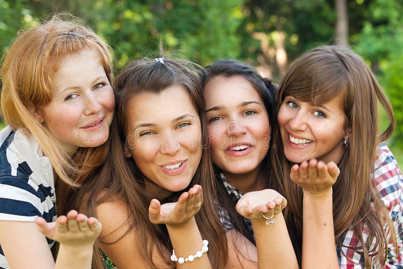 Young and Attractive Girlfriends Have Fun in Park Stock Image - Image ...