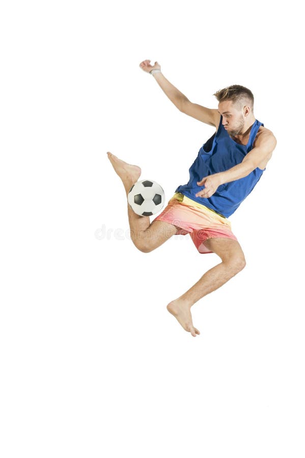 Young Attractive Guy Playing with Football Stock Image - Image of smile ...