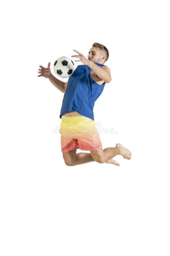 Man Soccer Football Player Flying Kicking Stock Photo - Image of ...
