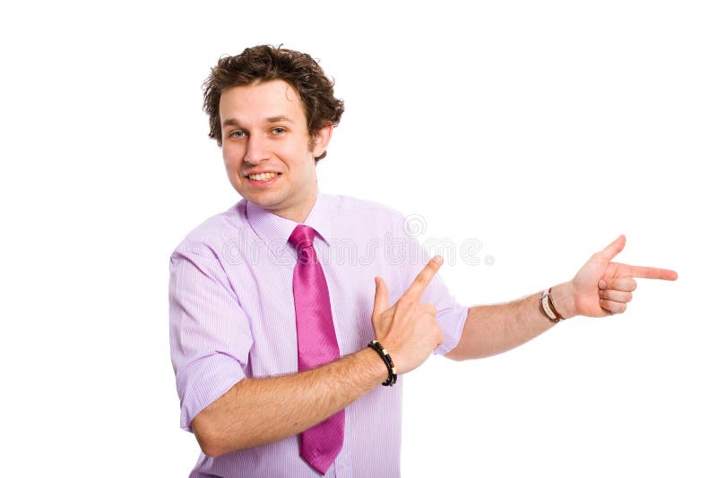 Young Attractive Male Pointing Right and Up Stock Image - Image of ...