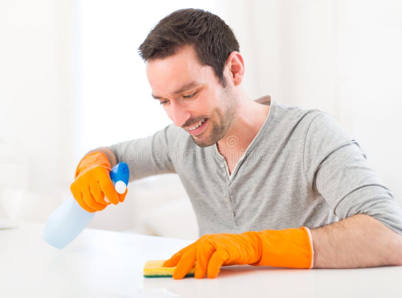 Young Attractive Man Cleaning His Flat Stock Image - Image of indoor ...
