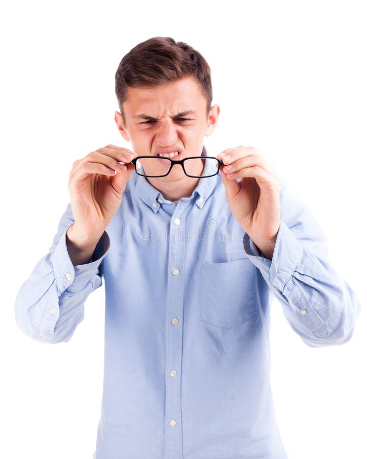 Young Attractive Man Hold Glasses Isolated Stock Photo - Image of ...