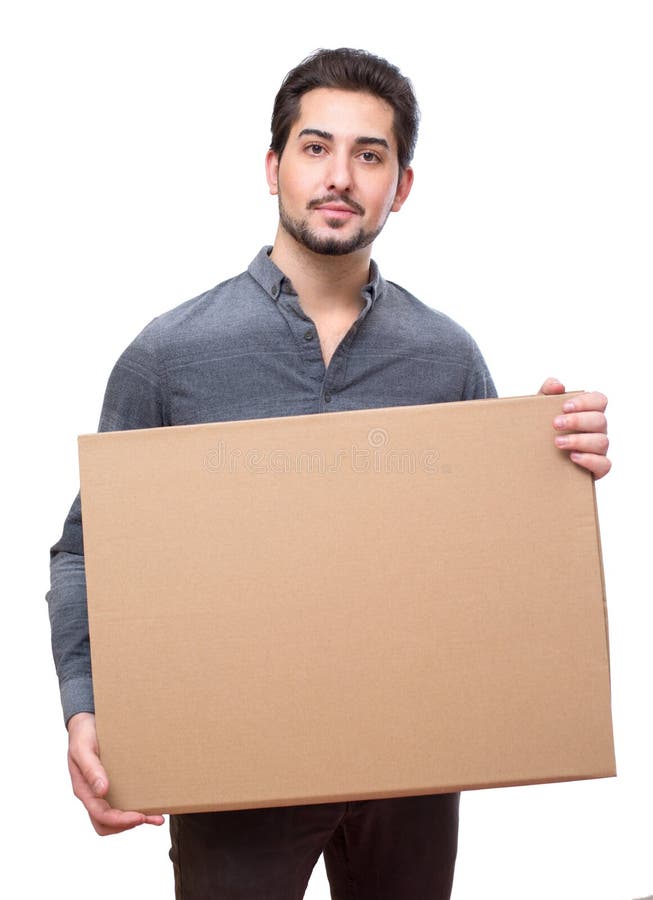 Young Attractive Man Holding an Empty Board for Messages, Promotional ...