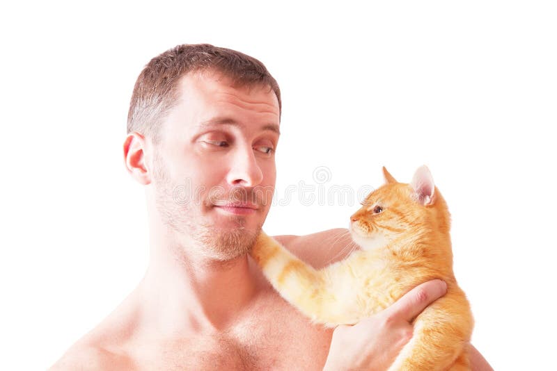 Young Attractive Man Hugging Red Cat Stock Image - Image of adult ...