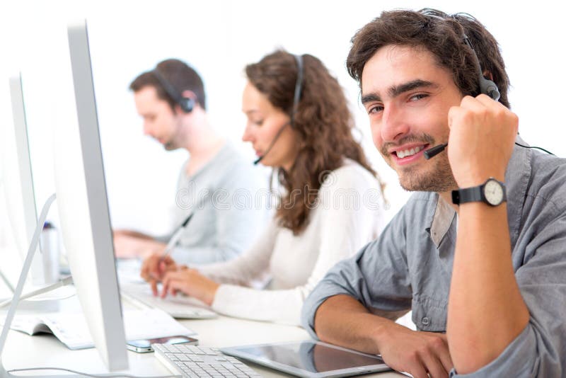 Young Attractive Man Working in a Call Center Stock Image - Image of ...