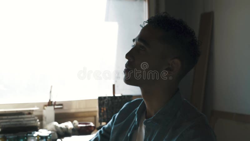 Young Attractive Painter Contemplating His Artwork Stock Footage ...