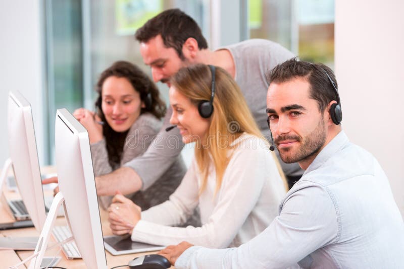 Young Attractive People Learning Their New Job Call Center Stock Photos ...
