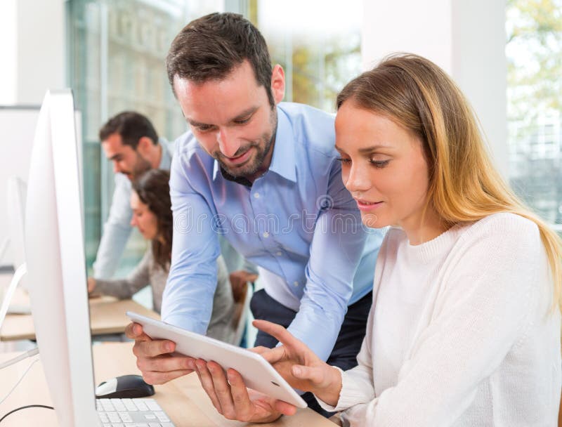 Young Attractive People Taking a Training Course with Formator Stock ...