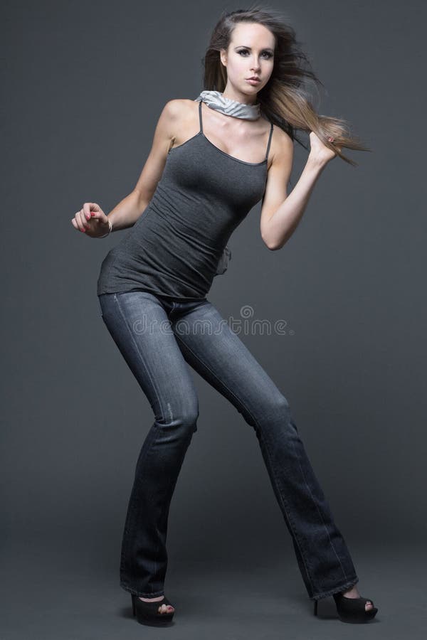 Young Attractive Slim Fashion Model. Stock Photo - Image of look, hand ...