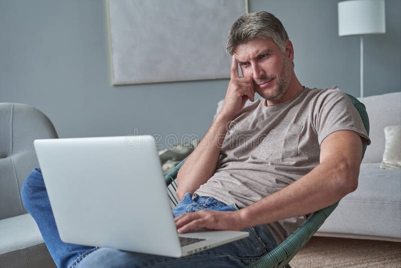 Young Man Using Laptop and Smiling at Home Stock Image - Image of buyer ...