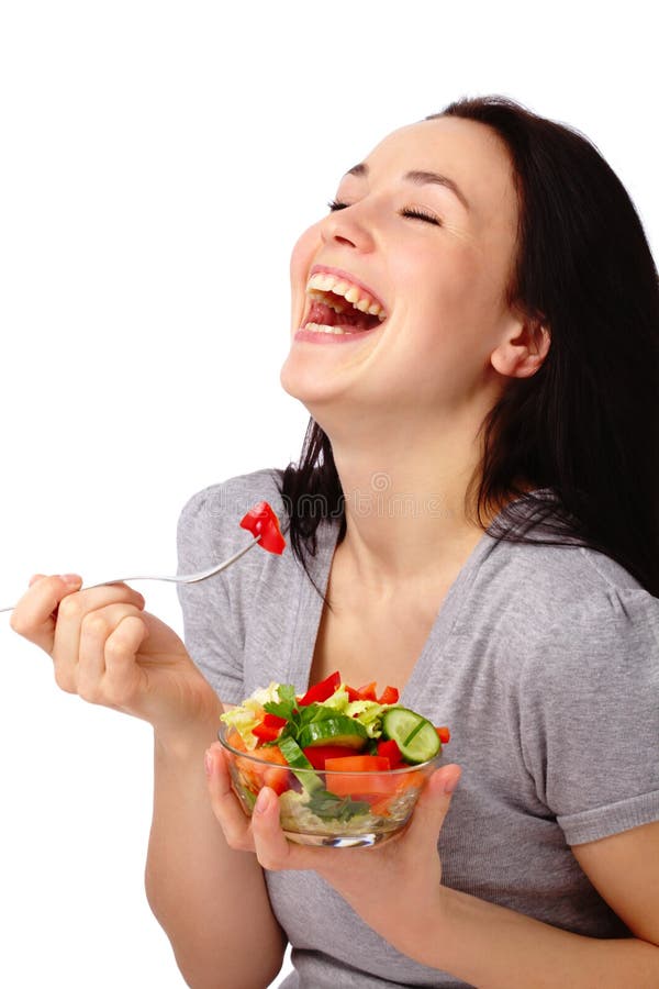 Young Attractive Woman Eats Vegetable Salad Stock Image Image Of