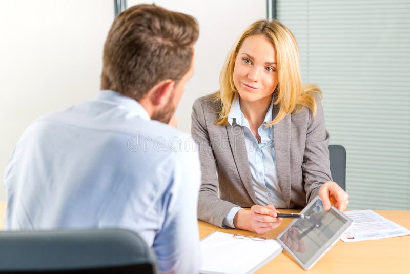 Young Attractive Woman during Job Interview Using Tablet Stock Image ...