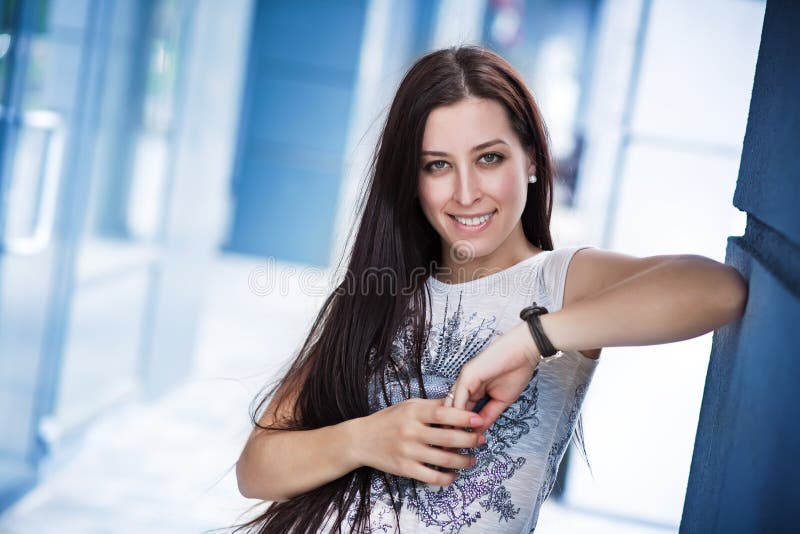 Young Attractive Woman Looking in Front of Stock Photo - Image of sunny ...