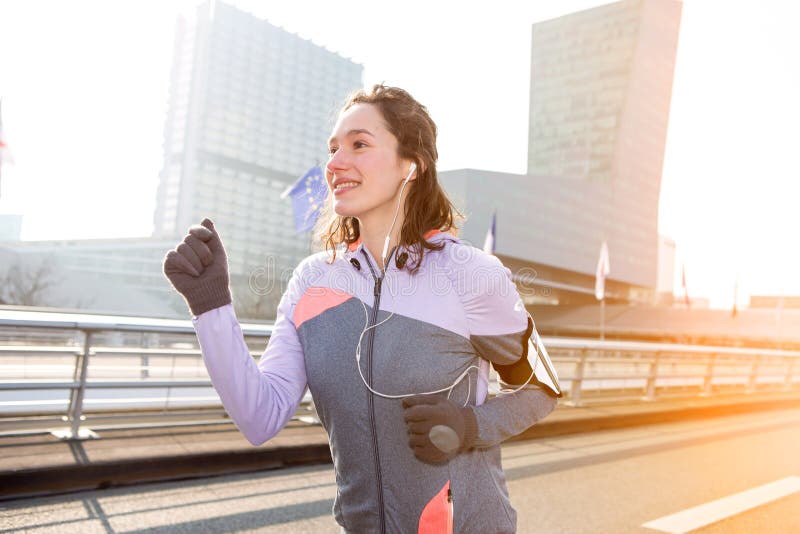 Young Attractive Woman Running Downtown Stock Image - Image of running ...