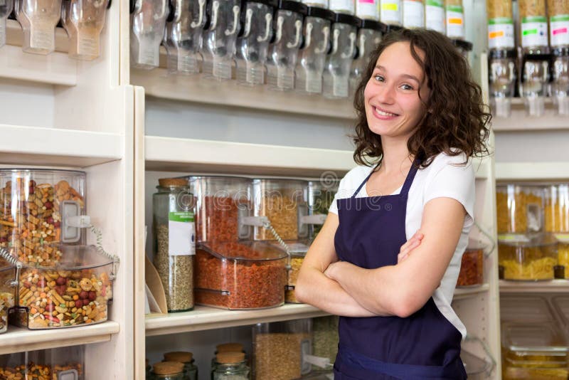 Young Attractive Woman Working at the Grocery Store Stock Photo - Image ...