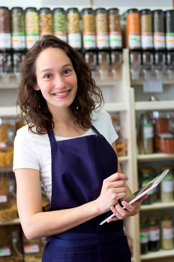 Young Attractive Woman Working at the Grocery Store Stock Image - Image ...