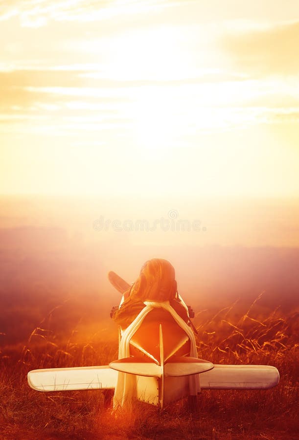 Young Aviator with Airplane Model Stock Image - Image of cloud ...