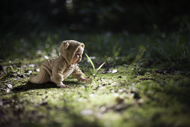 Young Baby in a Bear Outfit Crawling Stock Illustration - Illustration ...