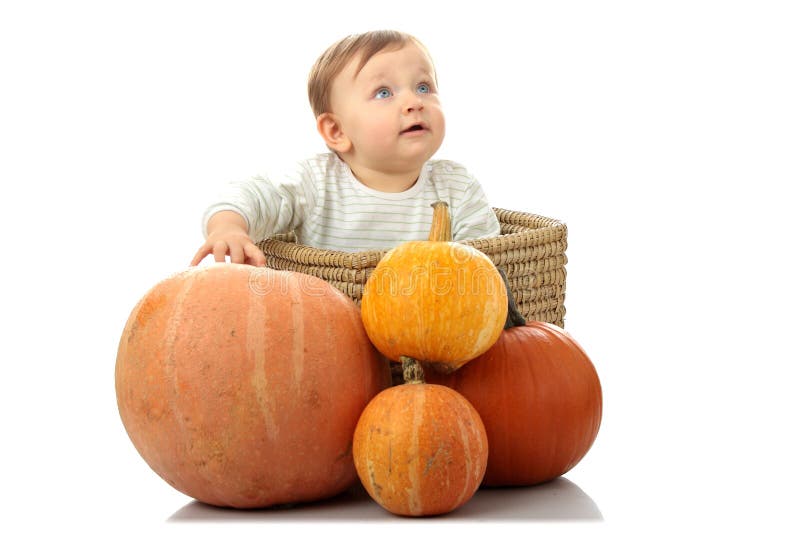 Baby in Pumpkin Patch stock photo. Image of child, orange - 1407034