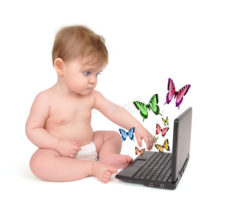Young Baby Learning on Laptop Computer Stock Photo - Image of ...