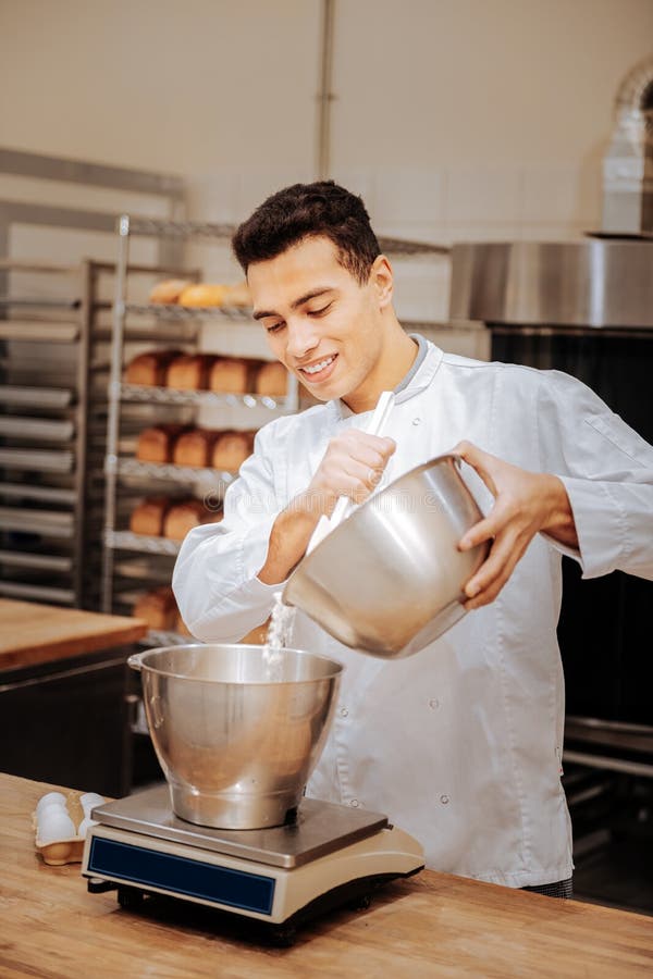 Baker Standing in the Modern Kitchen Near Kitchen Scale Stock Photo ...