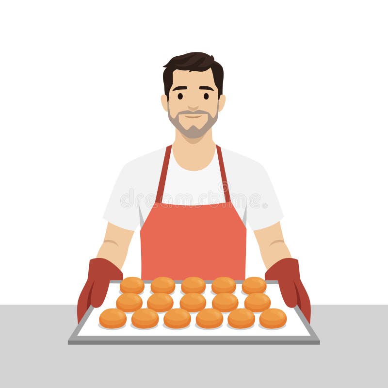 Young Baker in Professional Uniform and Chef Hat Holding Baking Tray ...