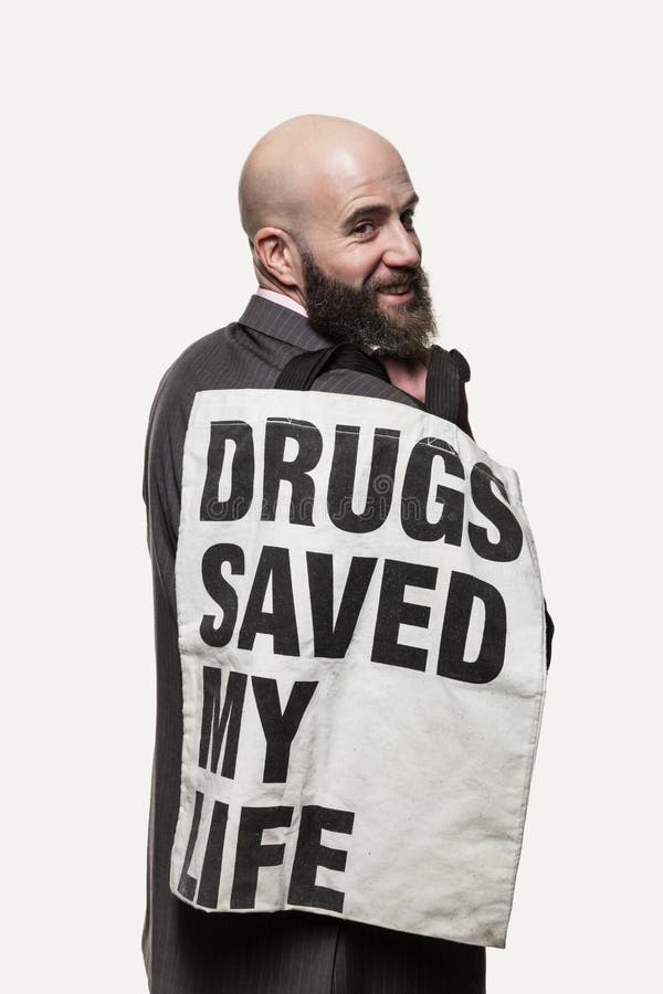 Young Bald Man Shows a Slogan Stock Image - Image of beard, portrait ...