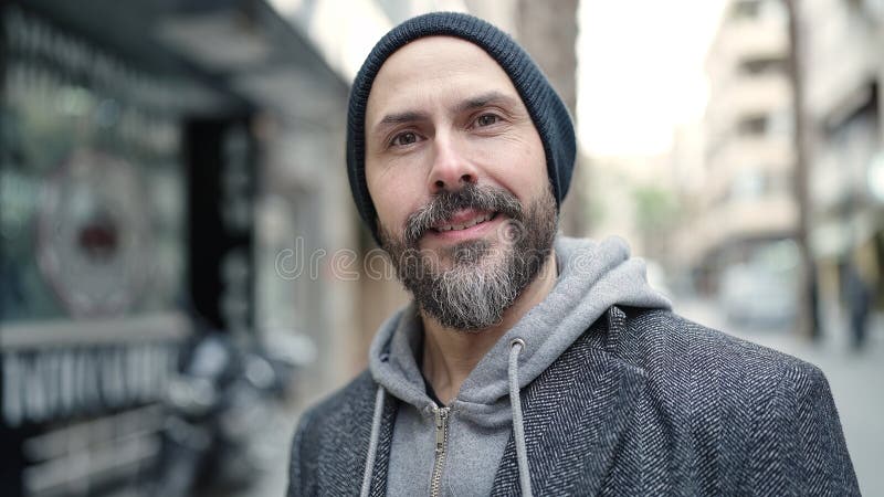 Young Bald Man Smiling Confident Standing at Street Stock Photo - Image ...