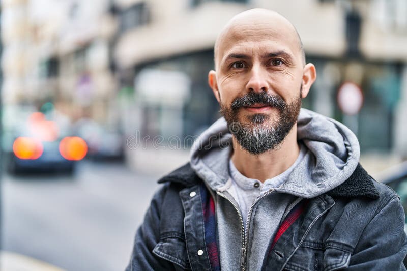 Young Bald Man Artist Smiling Confident Looking Draw at Art Studio ...