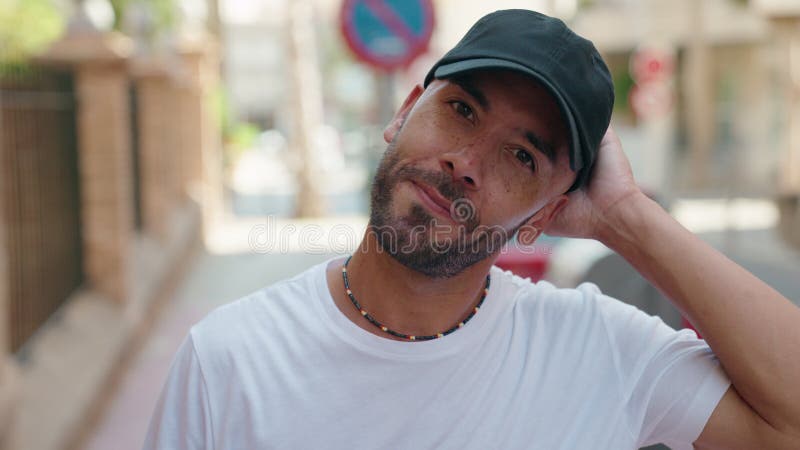 Young Bald Man Smiling Confident Walking at Street Stock Footage ...