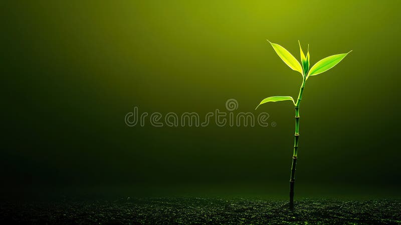 Young Bamboo Sprout Growing in Dark Soil, Illuminated by Soft Light ...