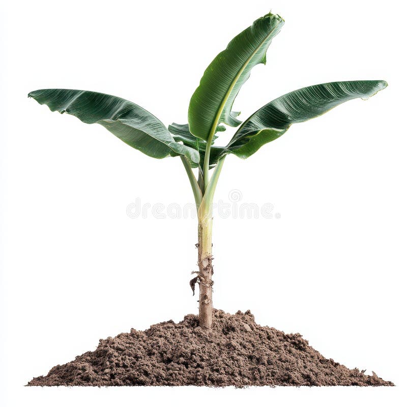 Young Banana Plant Growing in Soil Isolated White Background Stock ...