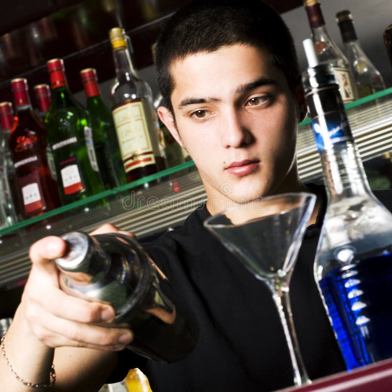 Young barman stock image. Image of night, bottle, tender - 11478275