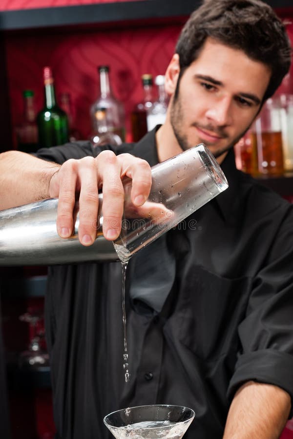 Barman Cocktail Shaker Friends Drinking at Bar Stock Image - Image of ...